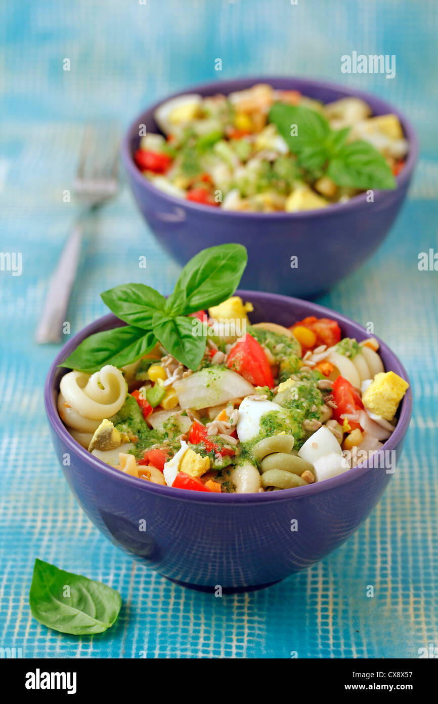 Pasta salad with sunflower seeds pesto. Recipe available Stock Photo ...