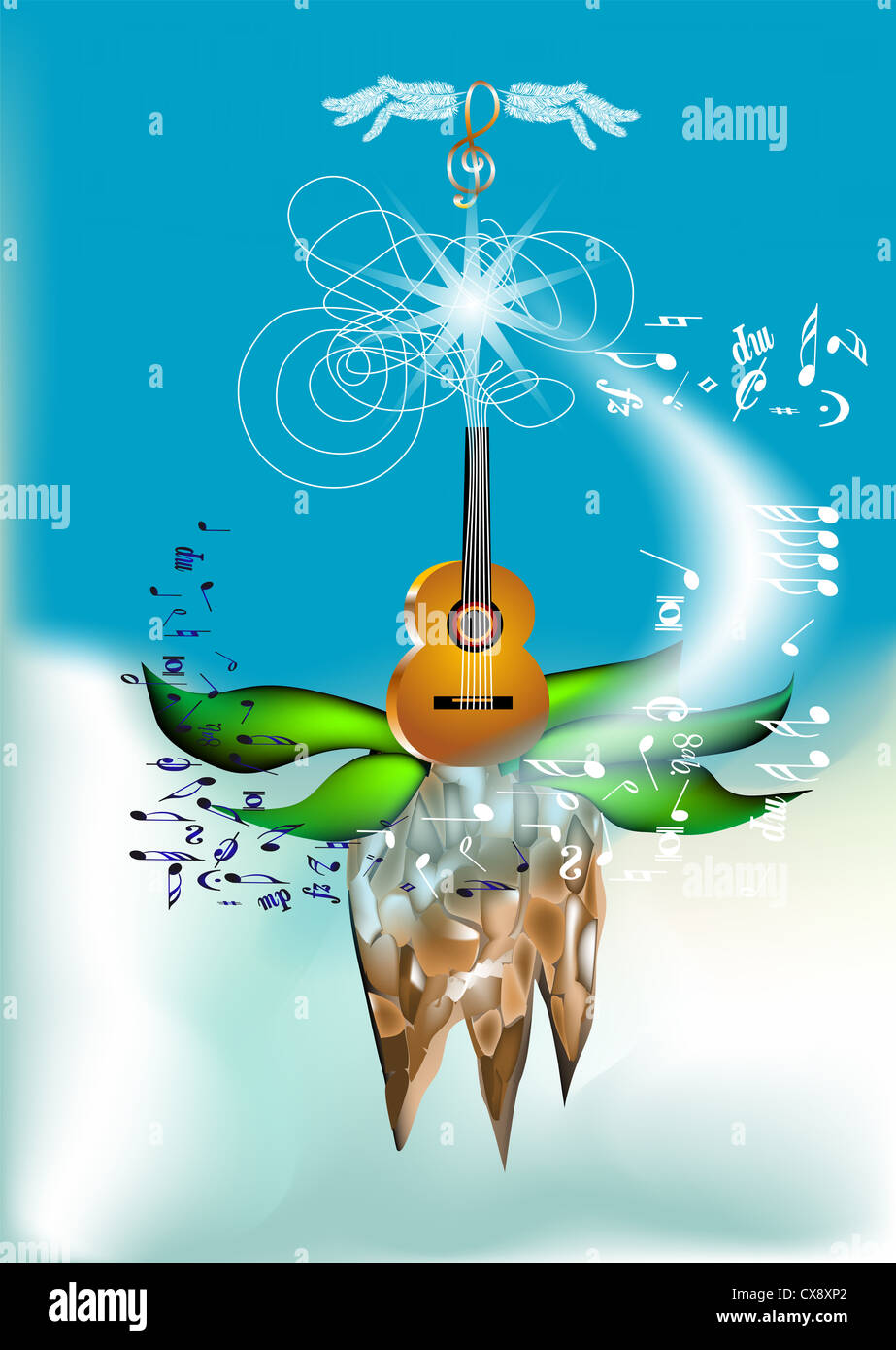 abstract musical background with guitar and treble clef Stock Photo - Alamy