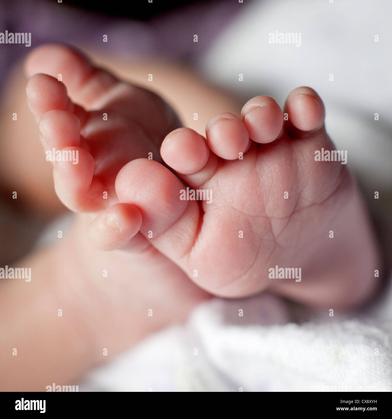 Two newborn baby feet with cute tiny toes Stock Photo - Alamy