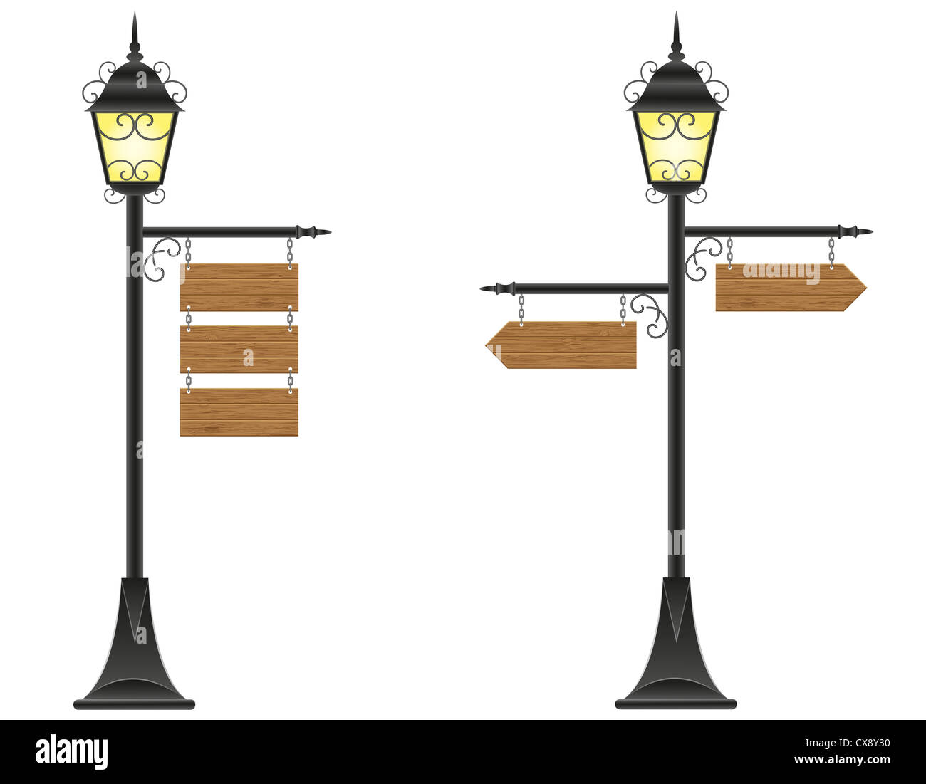 wooden boards signs hanging on a streetlight illustration isolated on ...