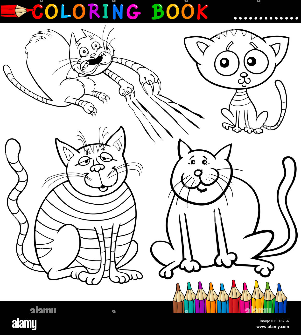Coloring Book or Page Cartoon Illustration of Funny Cats for Children ...