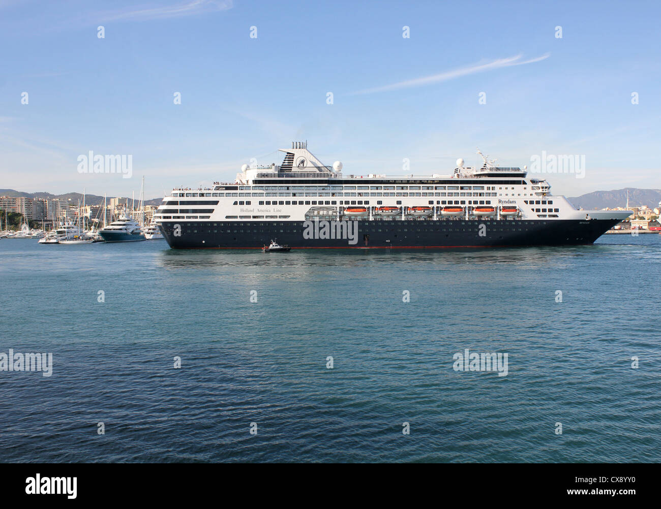 Holland America Line Cruise Ship "Ryndam" departing the Port of Palma ...