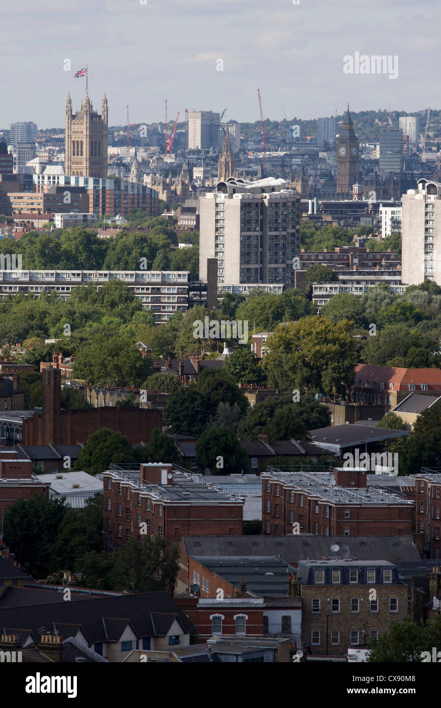 Aerial view of south London looking from Camberwell towards Westminster ...