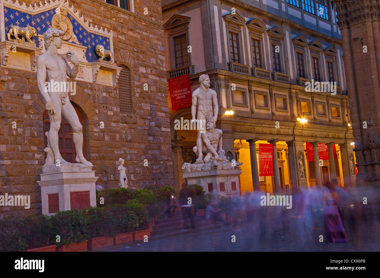 Florence, Statue of David by Michelangelo, La Signoria square, Piazza ...