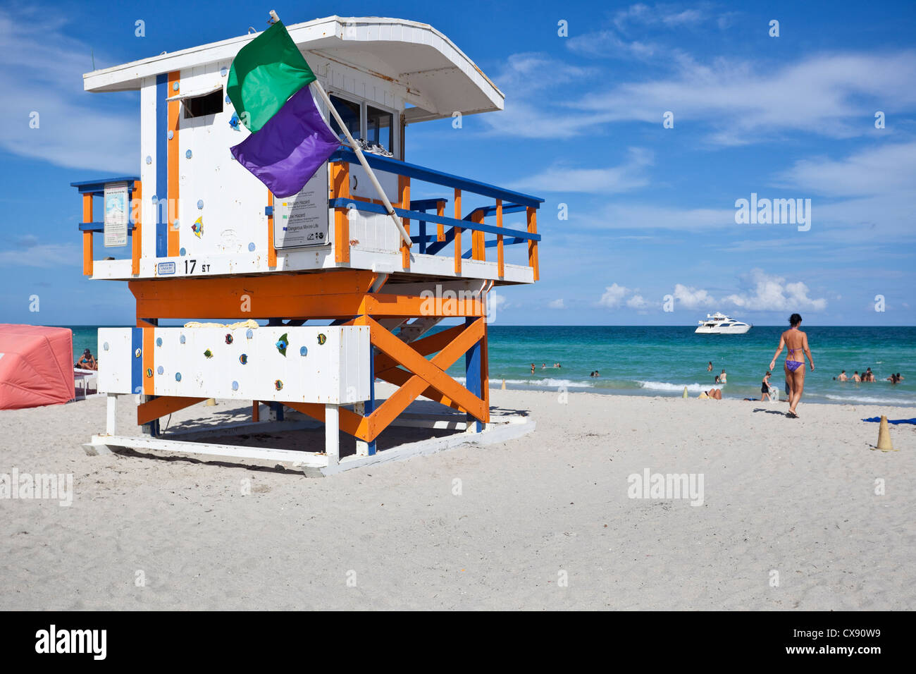 Lifeguard tower on South Beach, Miami Beach, Florida, USA Stock Photo ...