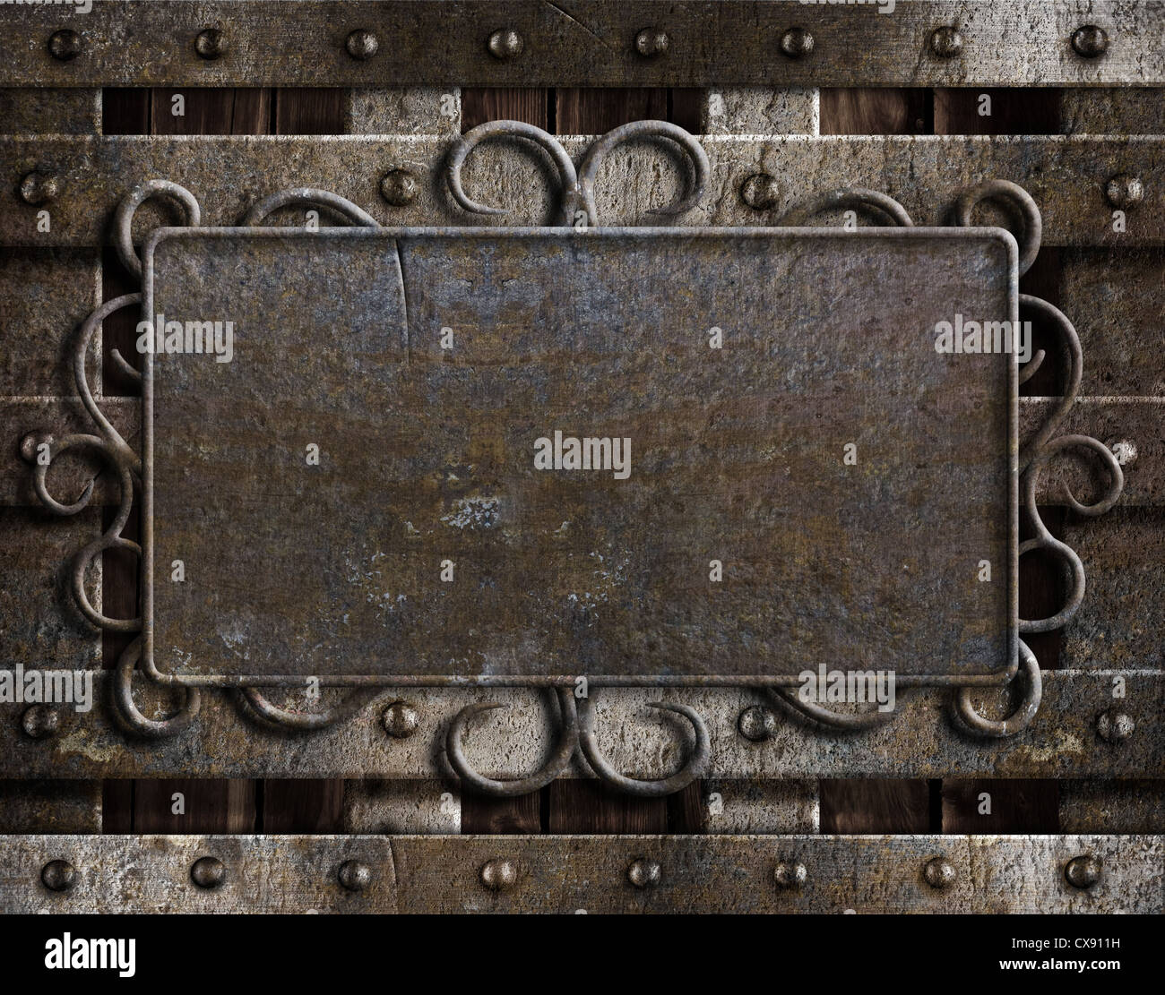 Vintage metal plate on old oak door Stock Photo - Alamy