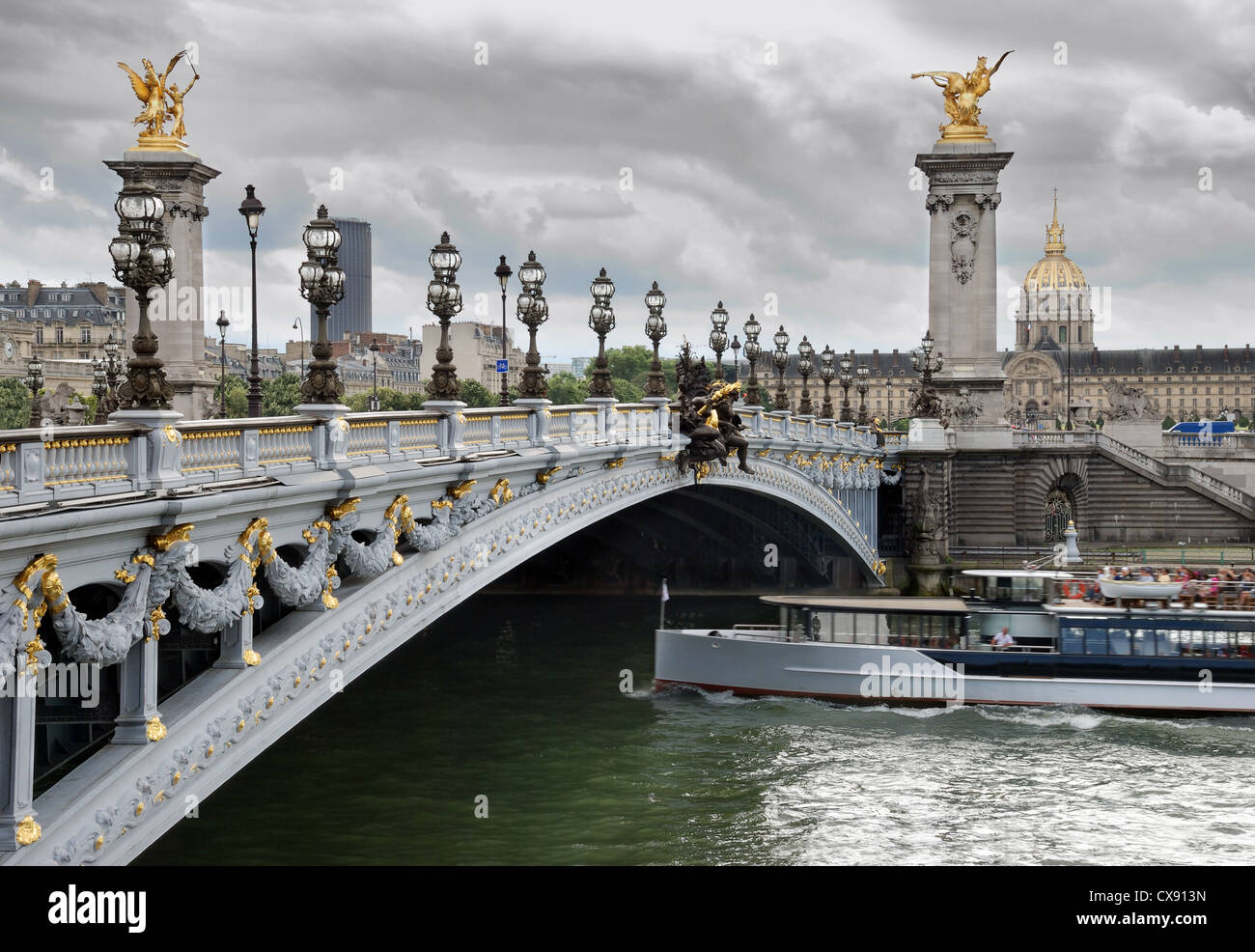 The bridge Alexander III across river Seine in Paris, France Stock ...