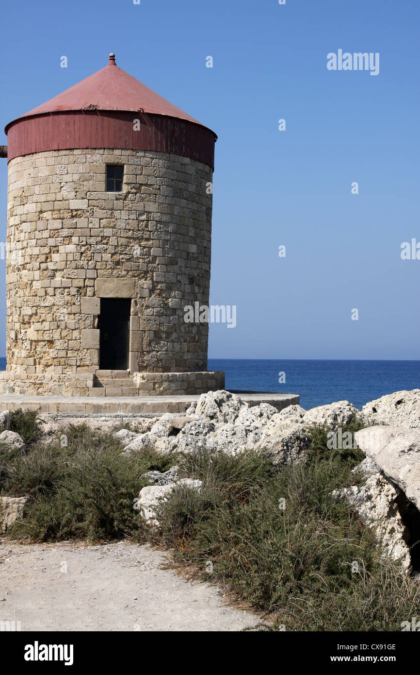 Ancient windmill on Rhodes, Greece Stock Photo - Alamy