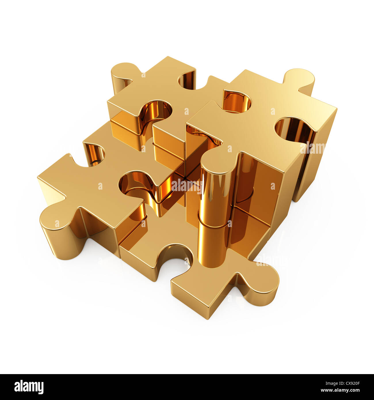 3d illustration of four gold puzzle over white background Stock Photo ...