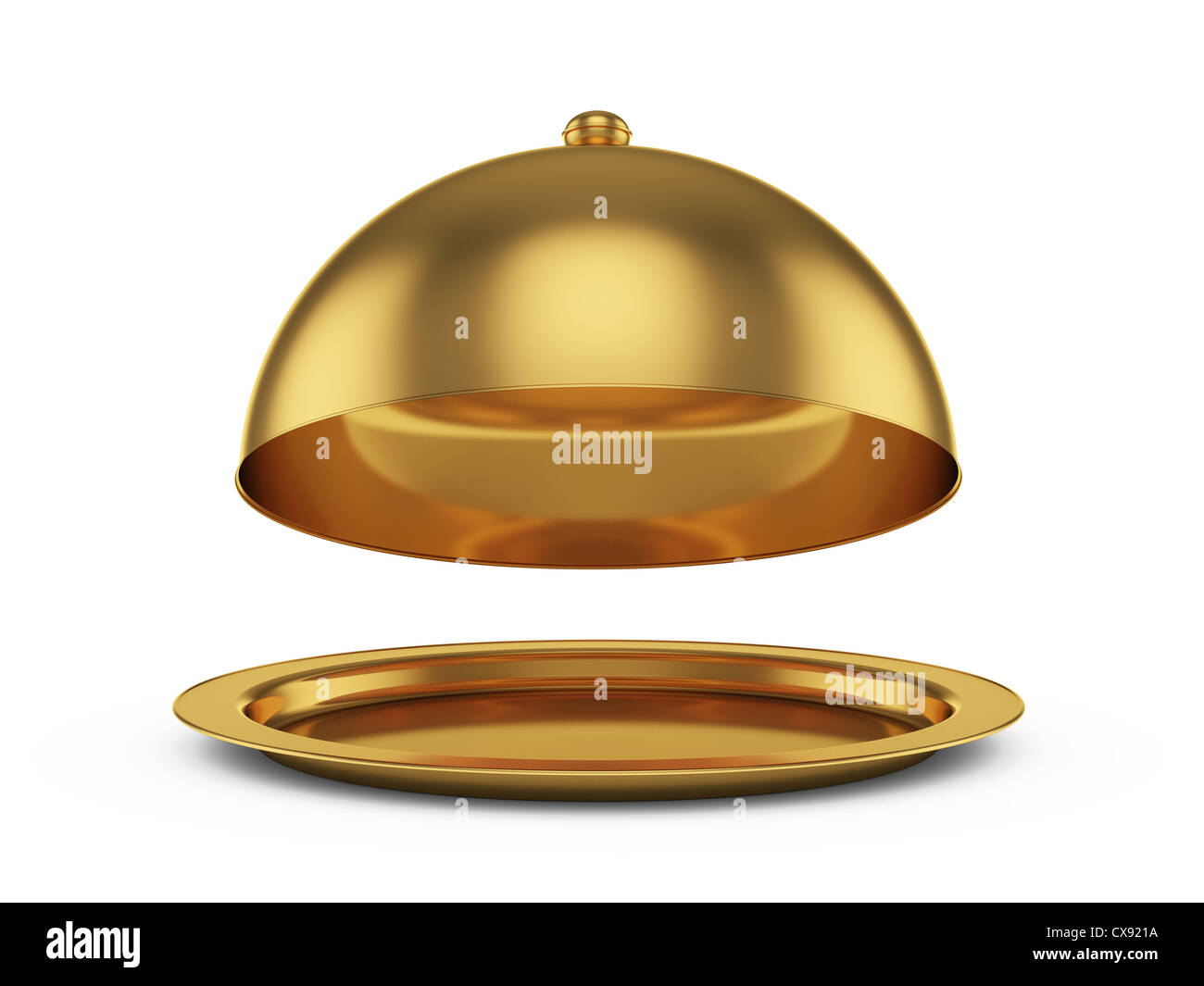 3d render of opened golden cloche, isolated on white background Stock ...