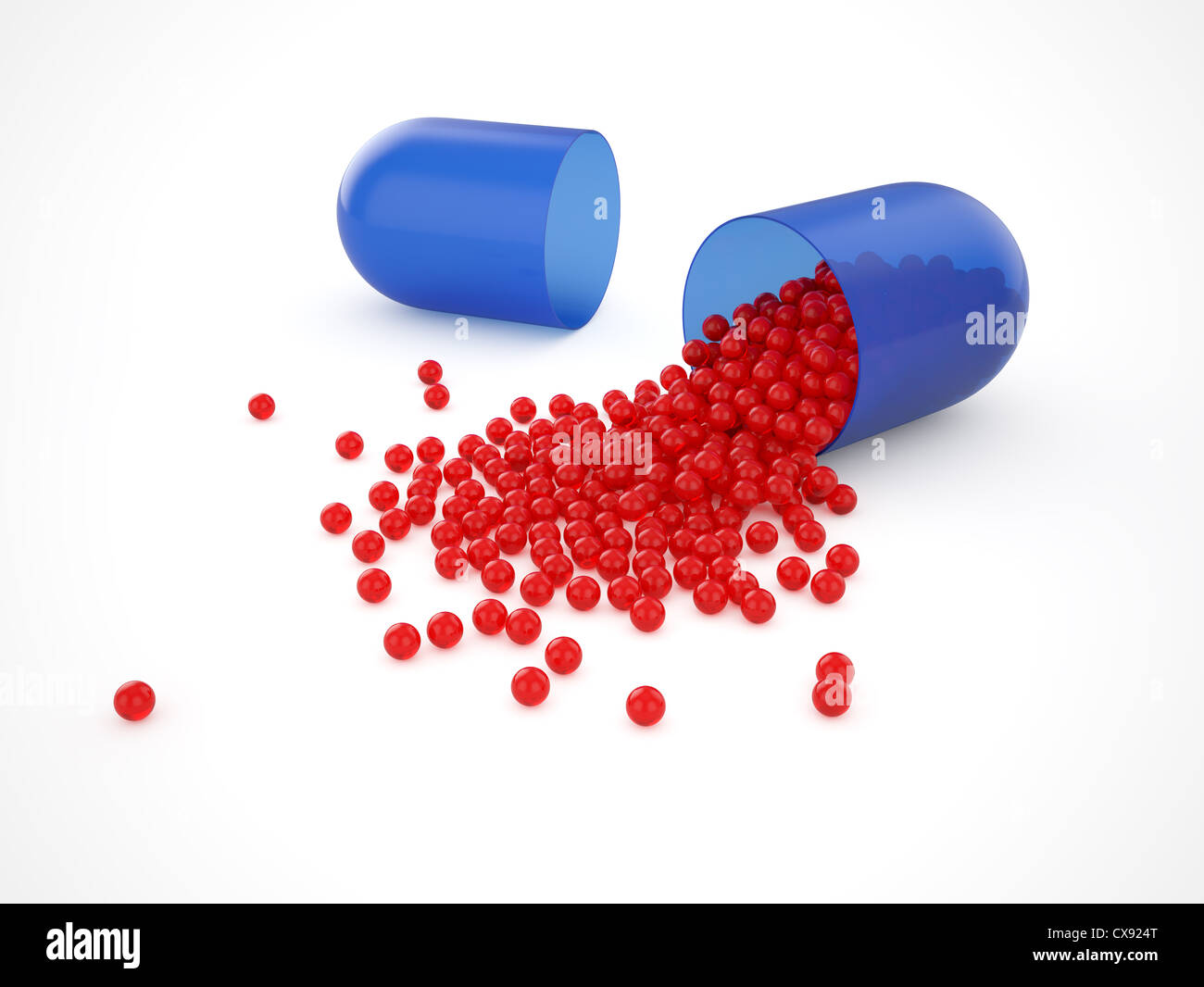 3d render of blue medical pill with red spheres isolated on white ...