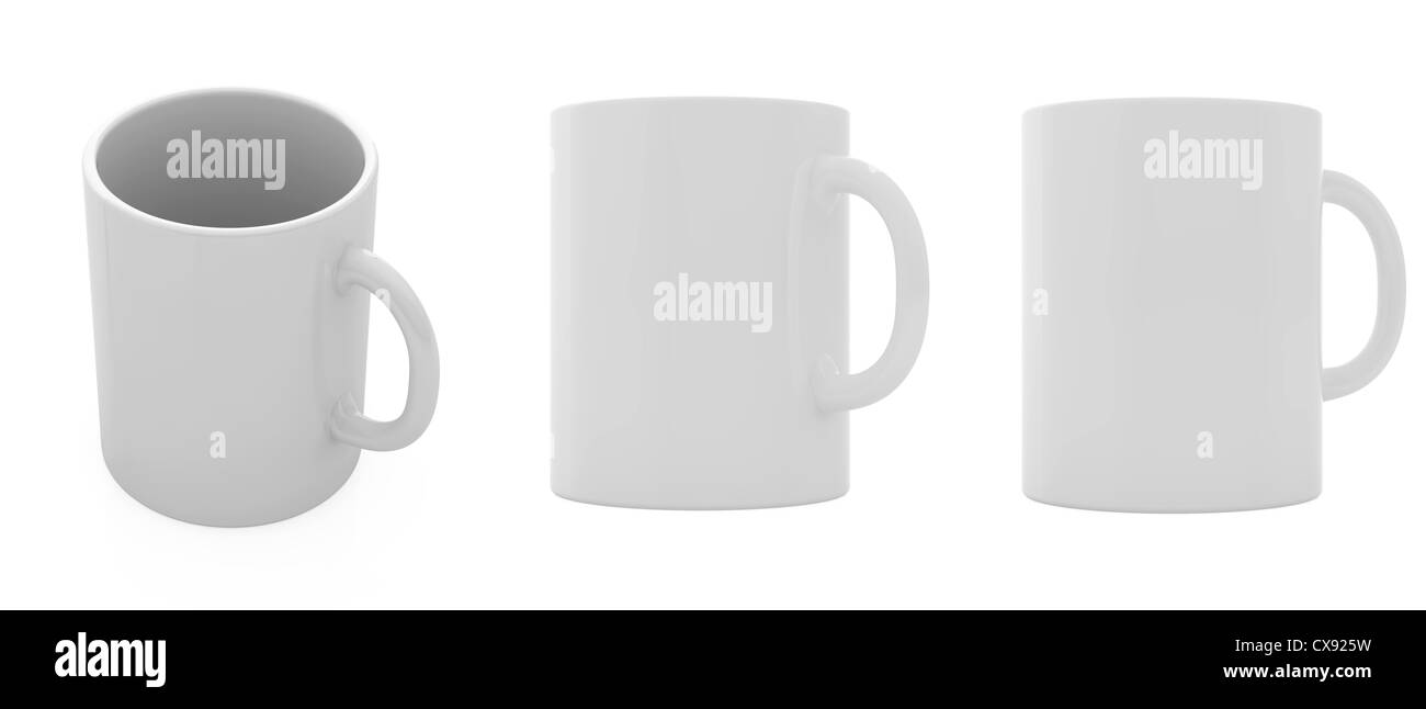 3d render different views of white cups isolated on white Stock Photo ...