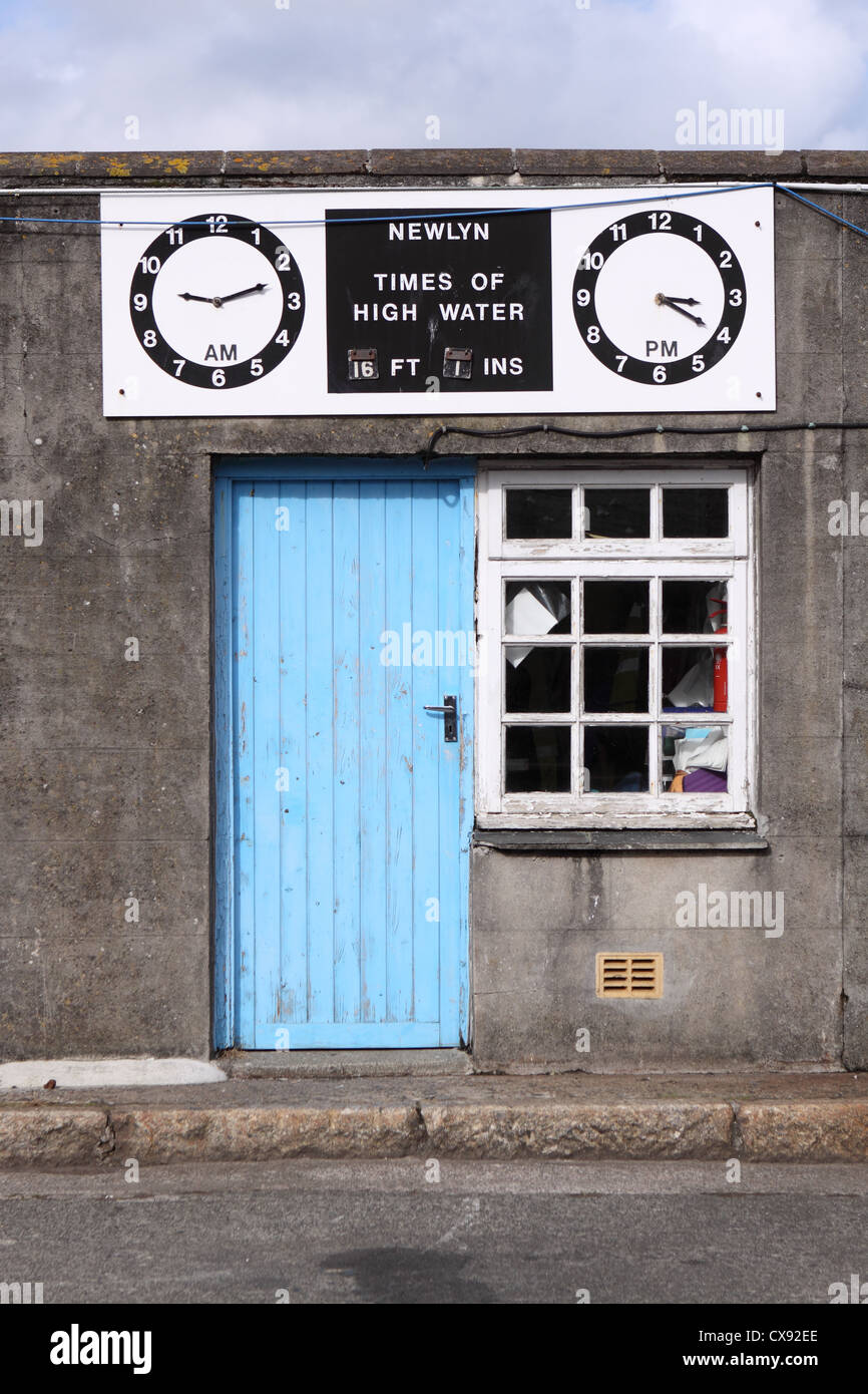 Newlyn harbour Times of High Water tide office Newlyn Cornwall UK Stock ...