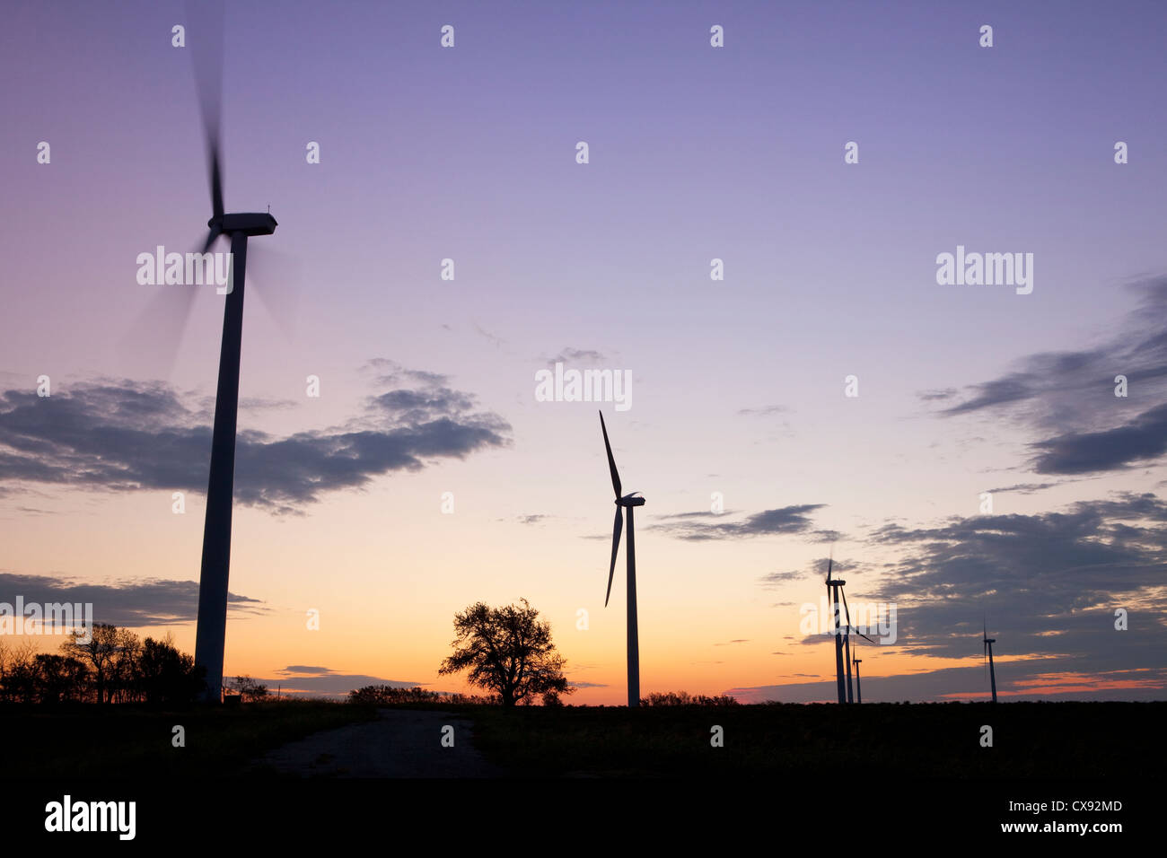 A group of wind turbines in west Texas seen at sunrise Stock Photo - Alamy