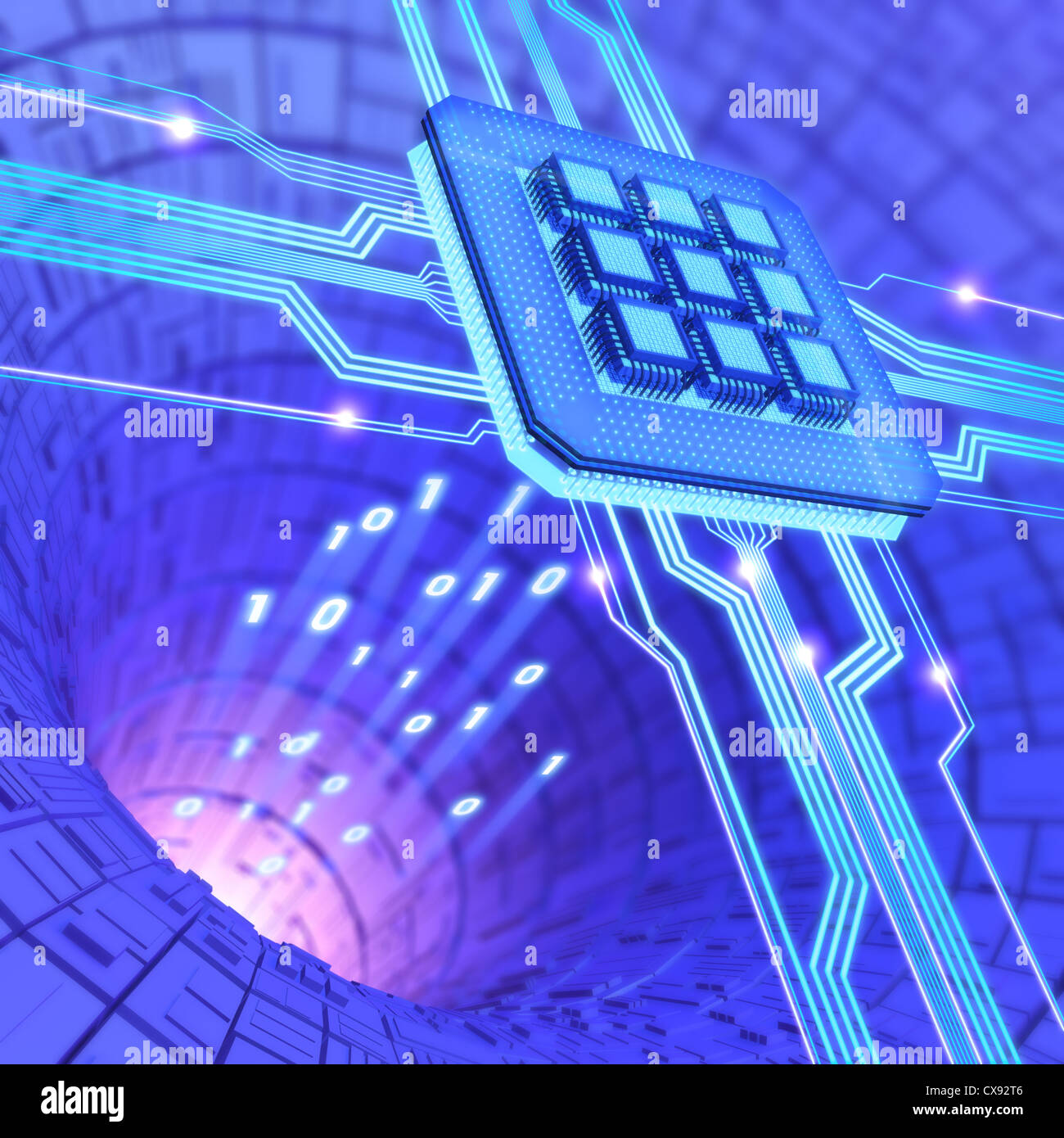 Central Processing Unit. Microchip interconnected receiving and sending ...