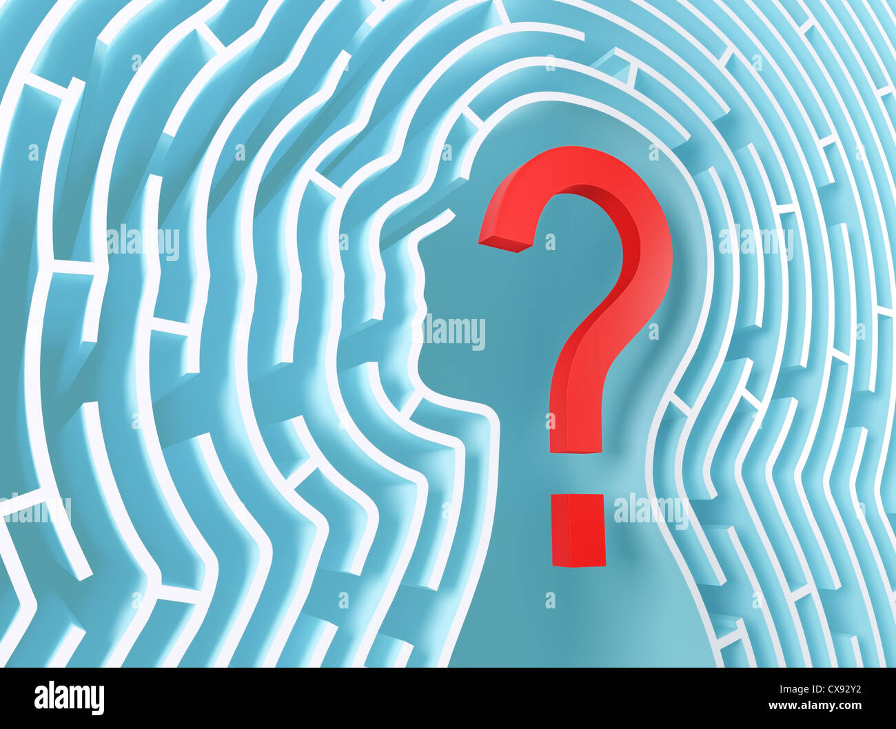Question mark inside a maze in the shape of human head Stock Photo - Alamy