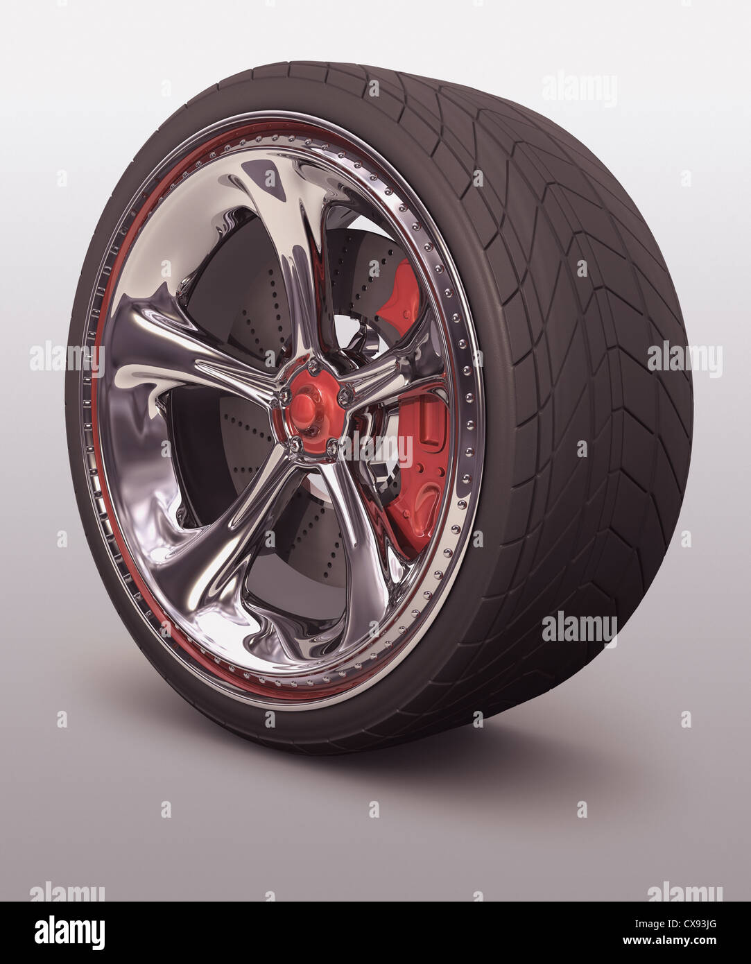 Chromed wheel with red details. Exclusive design, good to use without ...