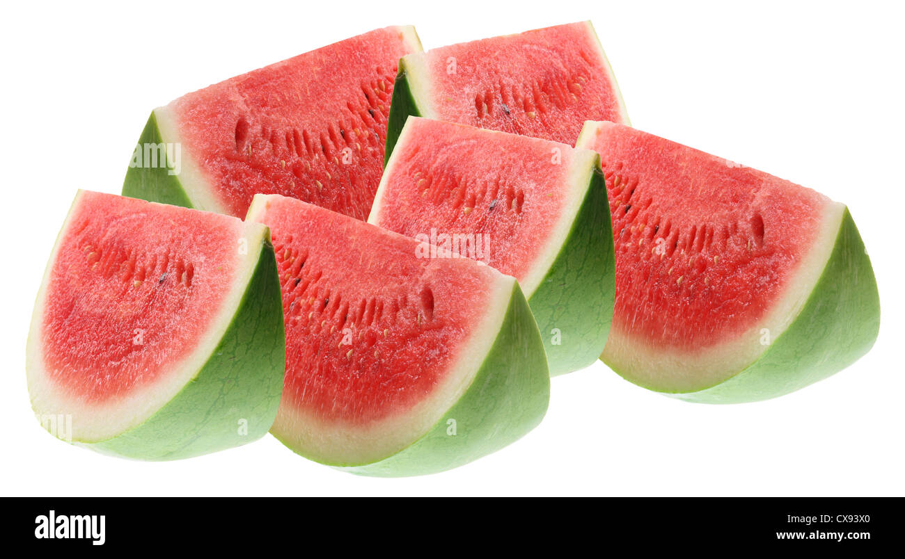 Ripe watermelon slices sliced Cut Out Stock Images & Pictures - Alamy