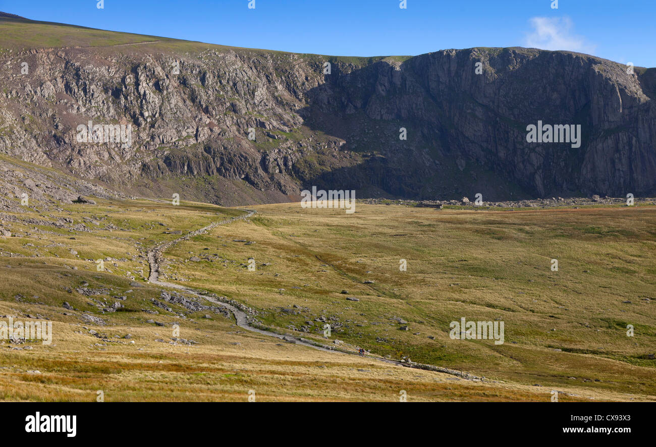 View of paths leading up to Mount Snowdon, Snowdonia National Park ...