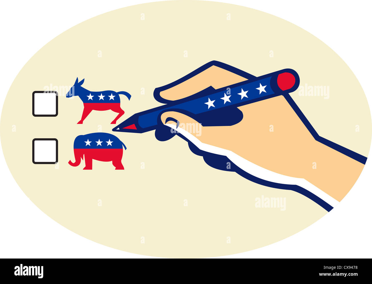Illustration of a hand writing with pen voting american election ballot ...