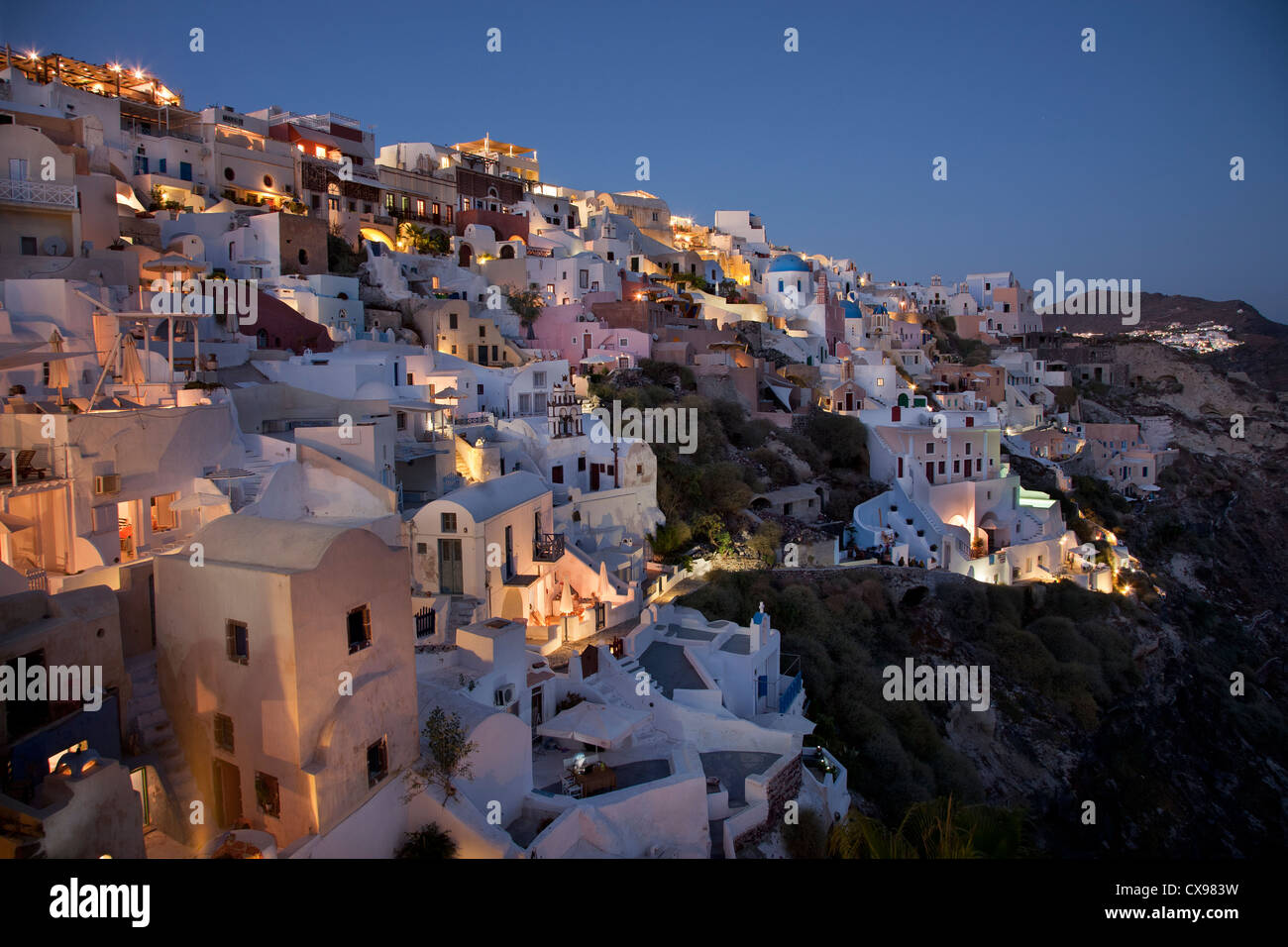 Night view of Oia village on Santorini Stock Photo - Alamy