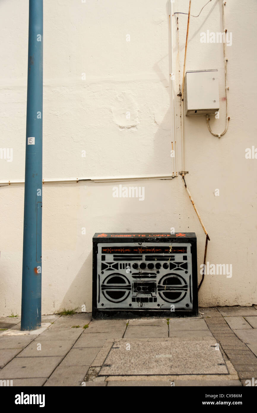 Utility box sprayed with graffiti to look like a retro stereo Stock ...