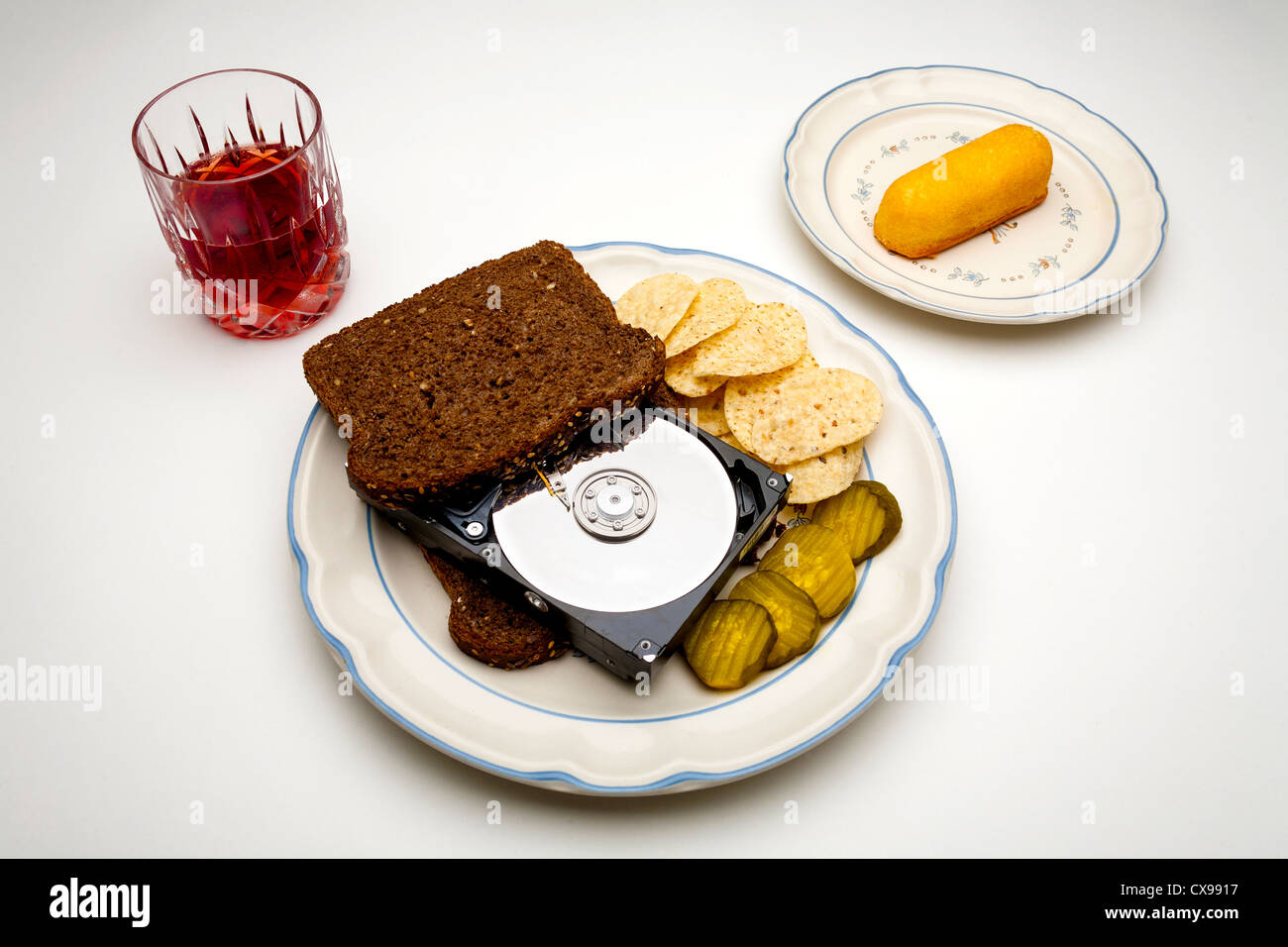 A concept photograph of a computer hard drive on a dinner plate ...