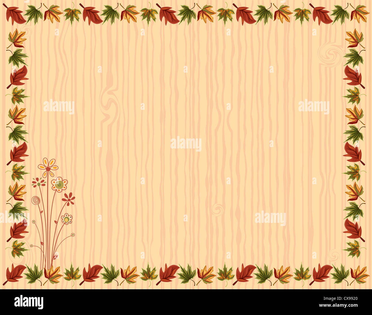 Autumn greeting card with leaves border and floral design Stock Photo ...
