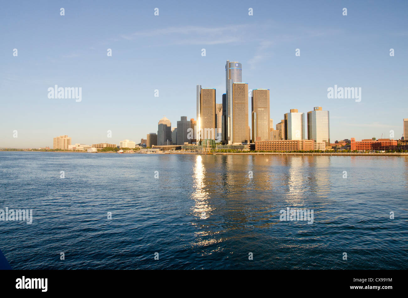 Michigan, Detroit. Early morning city skyline view of downtown Detroit ...