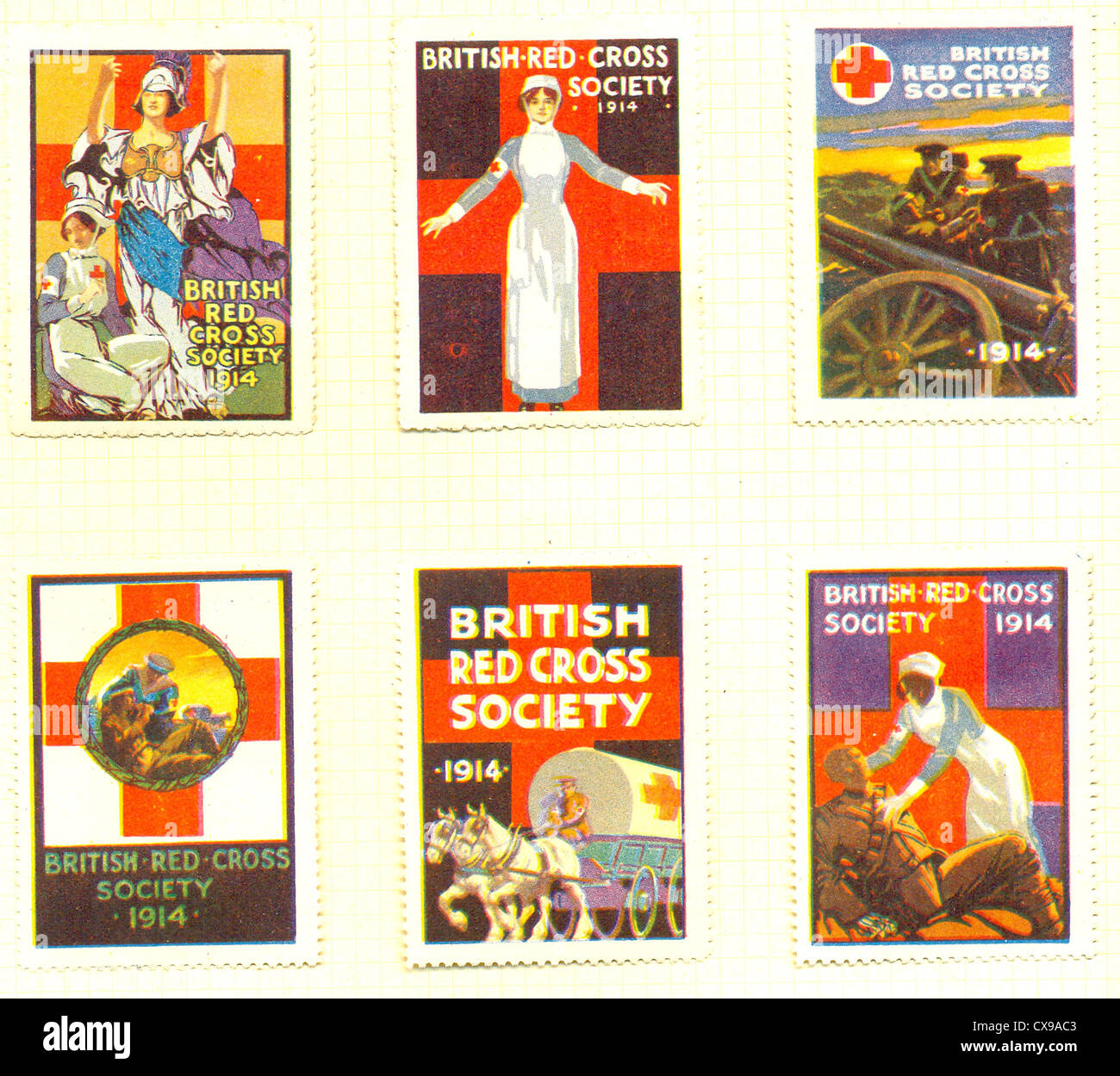 Poster stamps advertising British Red Cross Society Stock Photo - Alamy