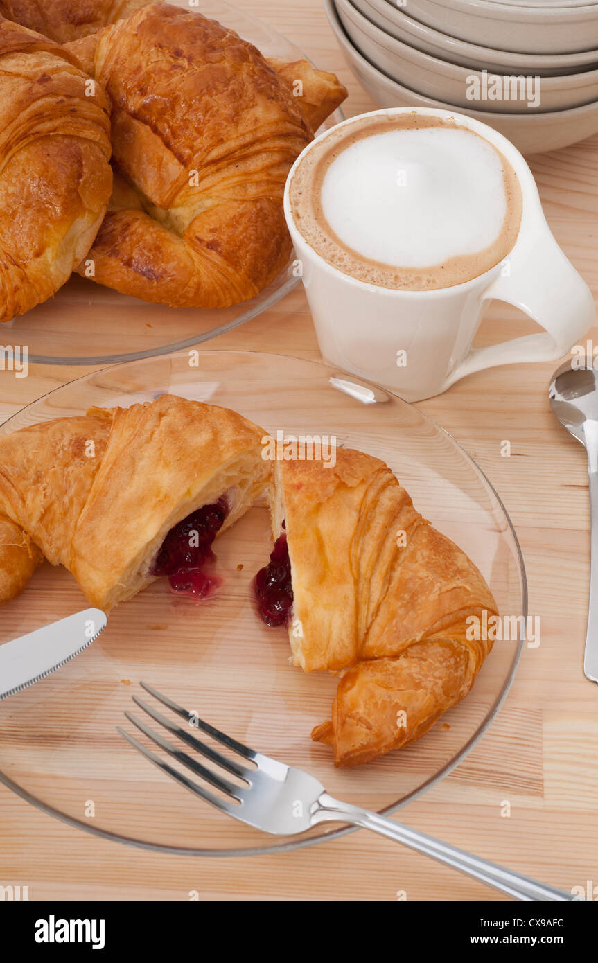 fresh croissant french brioche and coffee typical traditional Italian ...