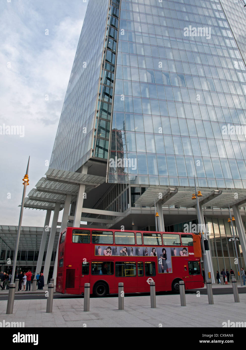 London bus at the base of The Shard, tallest building in the European ...