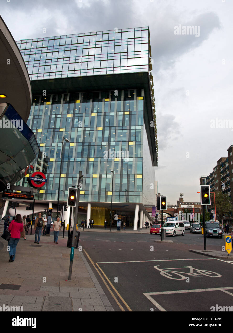 Entrance to Southwark Underground Station showing the Palestra Building ...