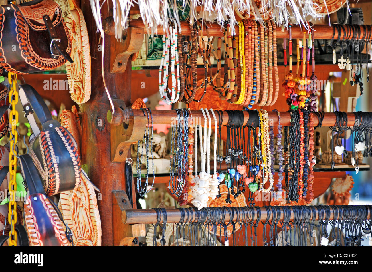 Small bazaar in Cozumel - Mexic with a lot of necklace and bracelet ...