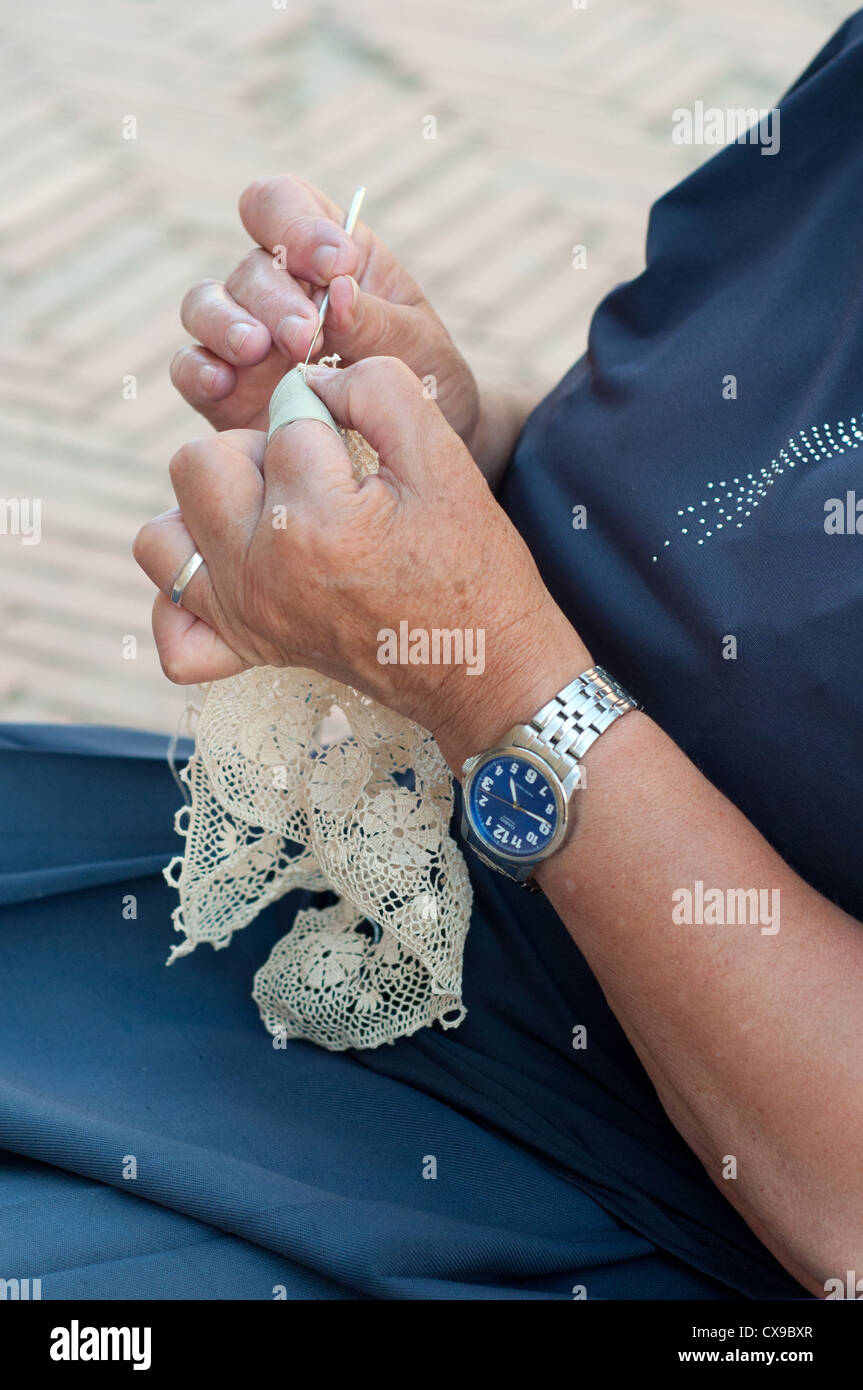 The Lace makers of Isola Maggiore, lake Trasimeno, Tuscany, Italy Stock ...