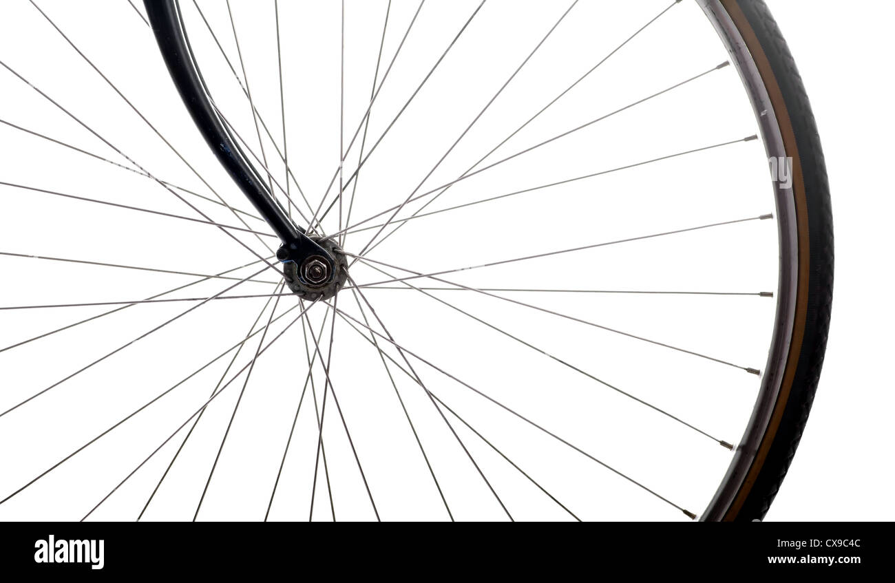 Close up shot of a bicycle wheel on white background Stock Photo - Alamy