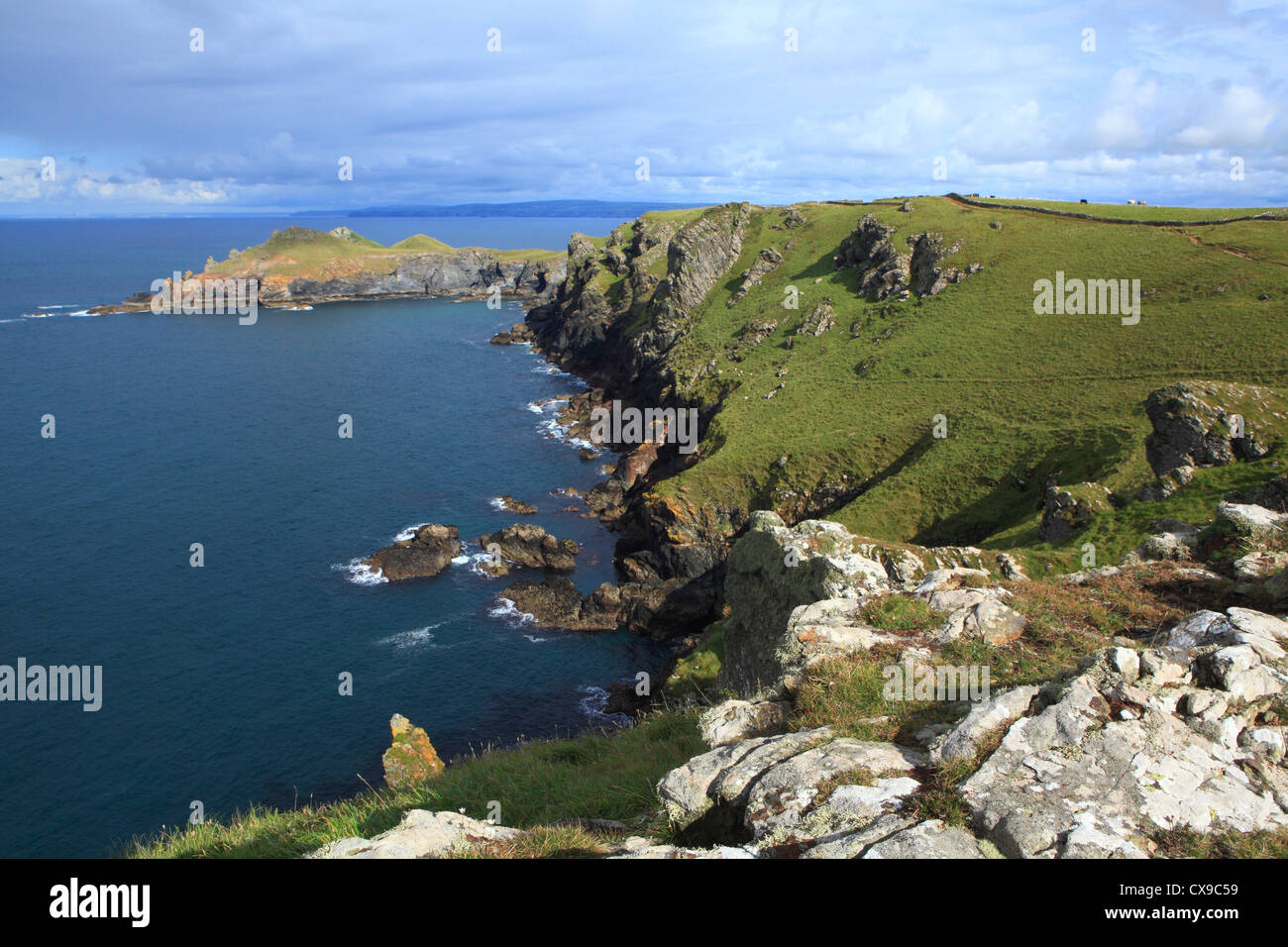 Rumps point on coastal path from Pentire point, North Cornwall, England ...