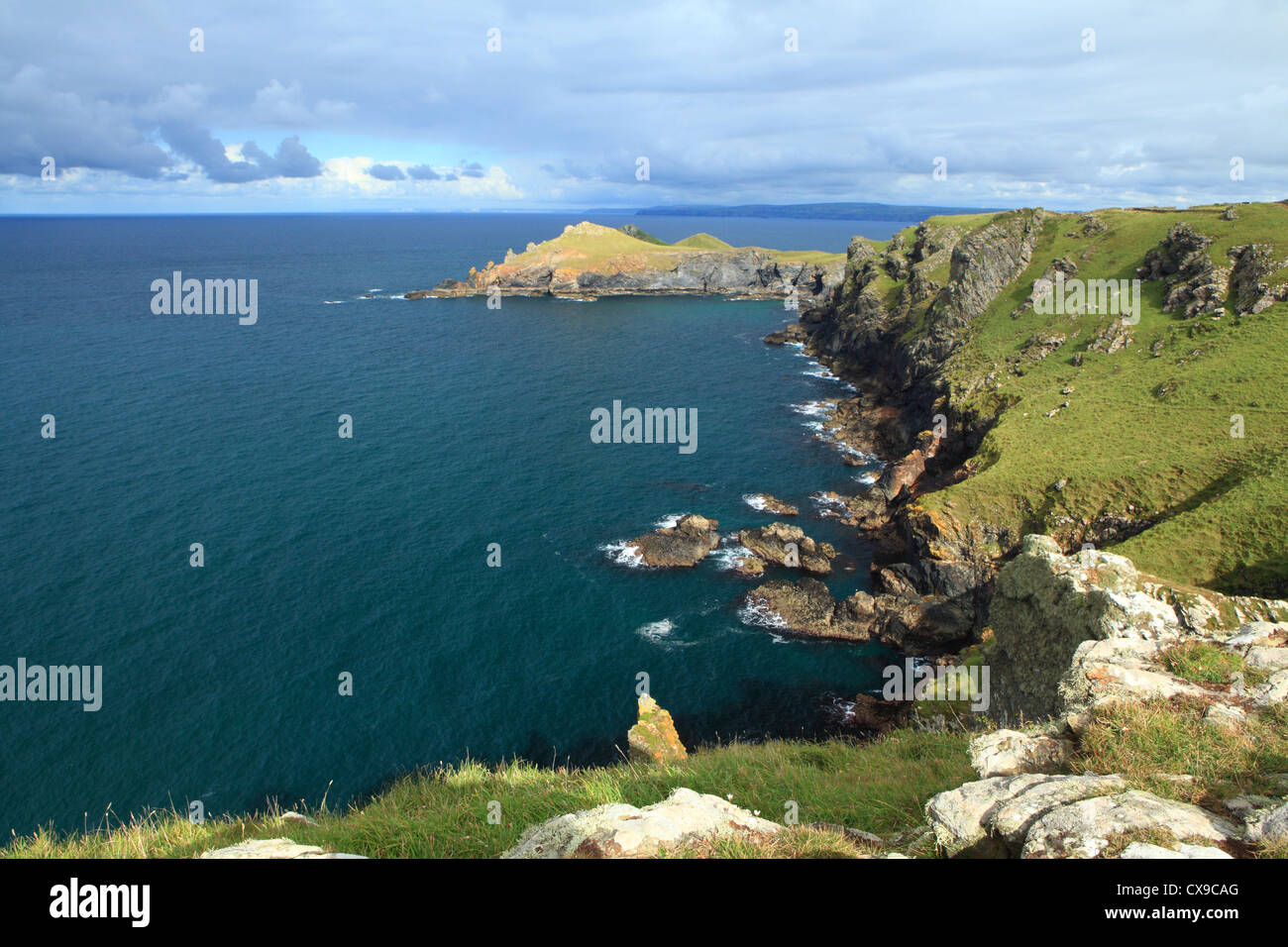 Rumps point on coastal path from Pentire point, North Cornwall, England ...