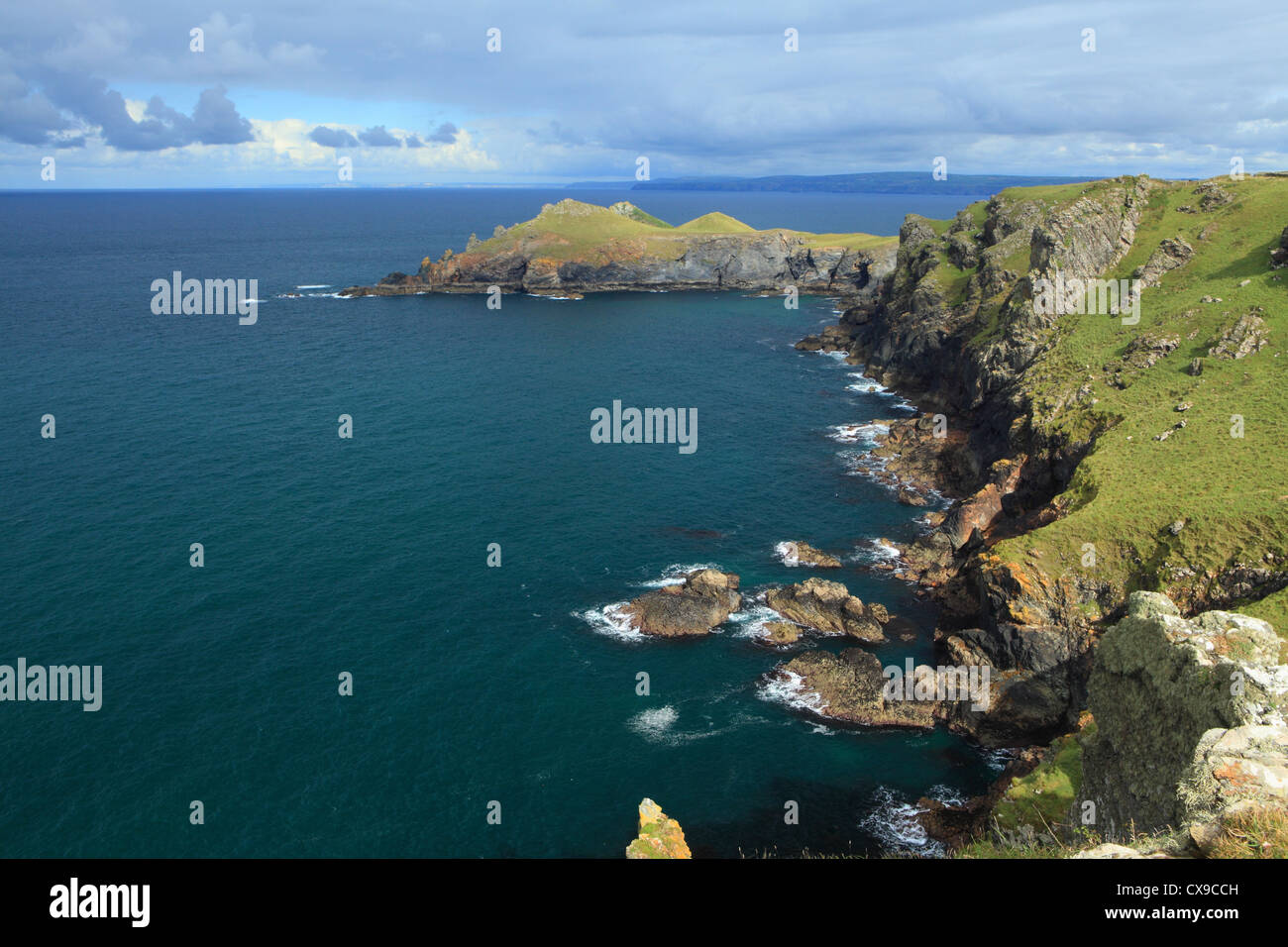 Rumps point on coastal path from Pentire point, North Cornwall, England ...