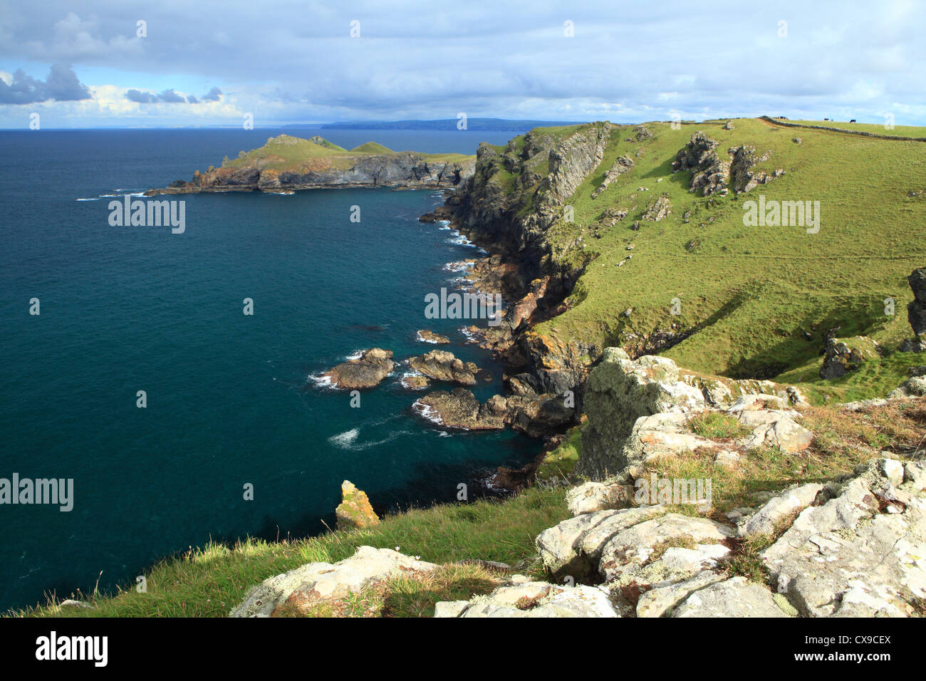Rumps point on coastal path from Pentire point, North Cornwall, England ...