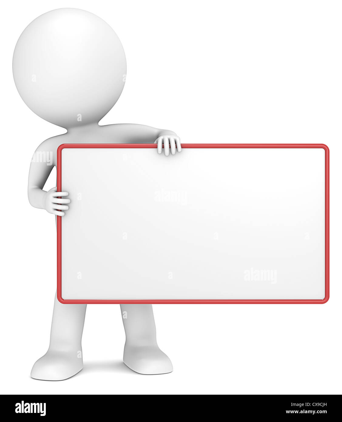 3D little human character The Messenger holding an empty Board. Copy ...