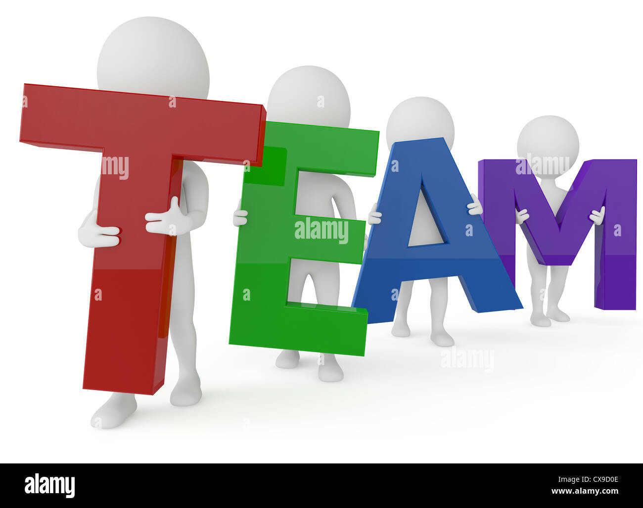 3d humanoid character hold a team word on white Stock Photo - Alamy