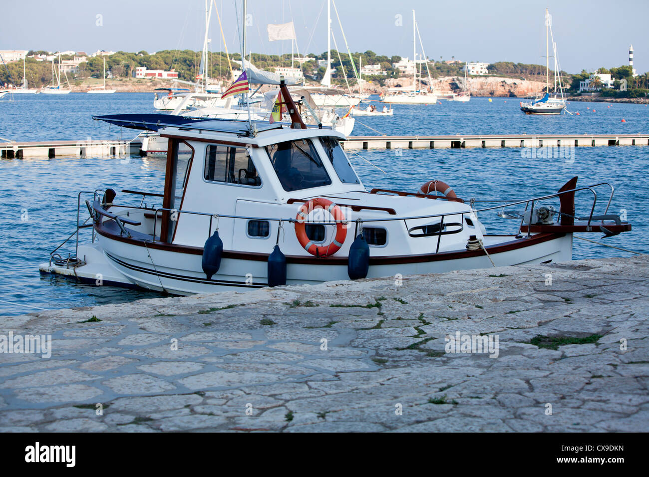 fishing boat in summer outside in sea at harbour background Stock Photo ...