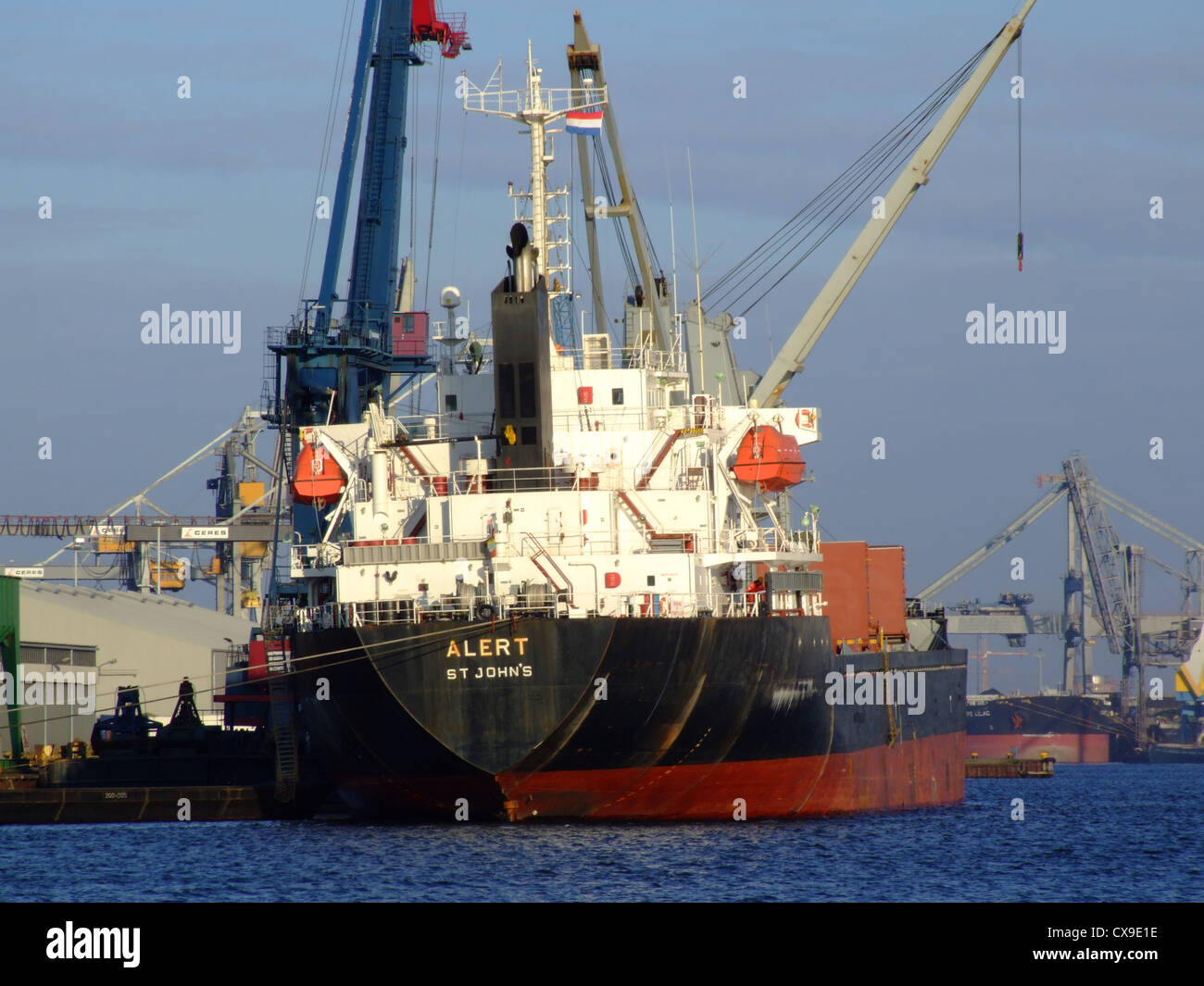 The ship Agile is docked at the Port of Amsterdam, handling container ...