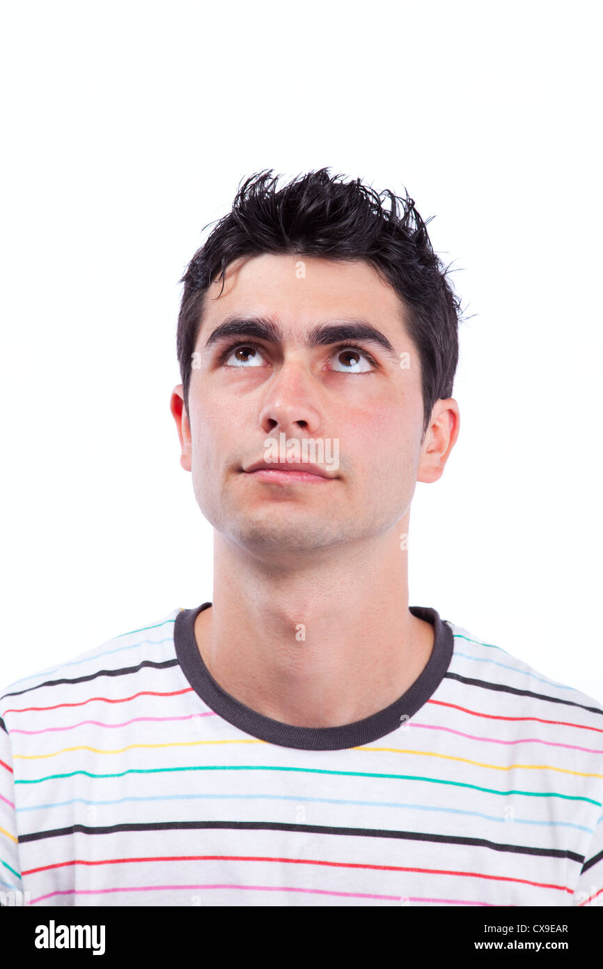 Young man looking up (isolated on white Stock Photo - Alamy