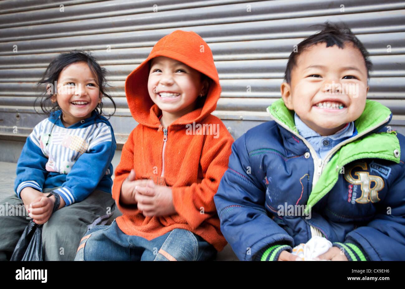 Young Nepali children smiling and laughing, Kathmandu, Nepal Stock ...