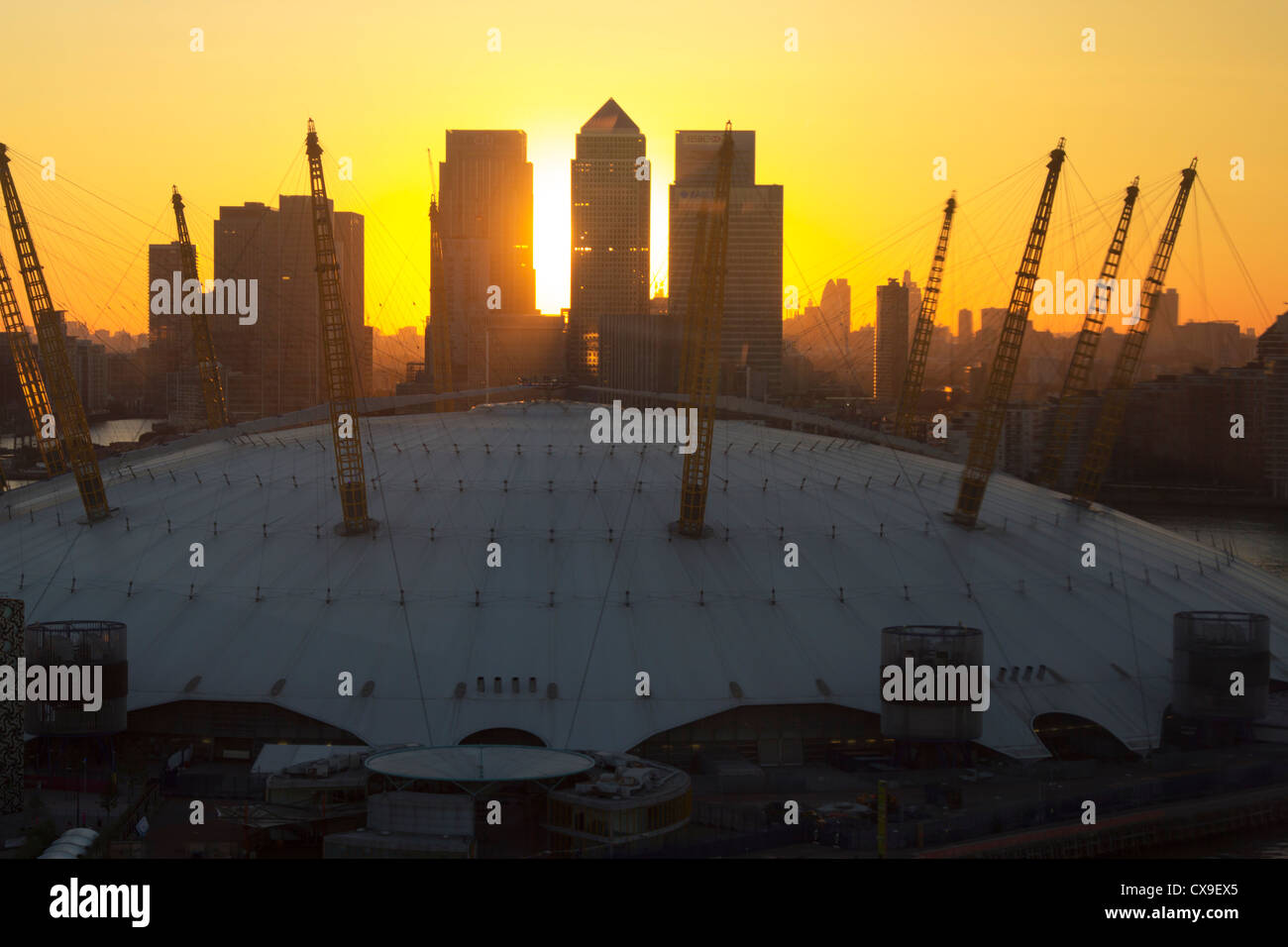 The O2 Arena and Canary Wharf seen from Emirates Air Line Cable Car ...