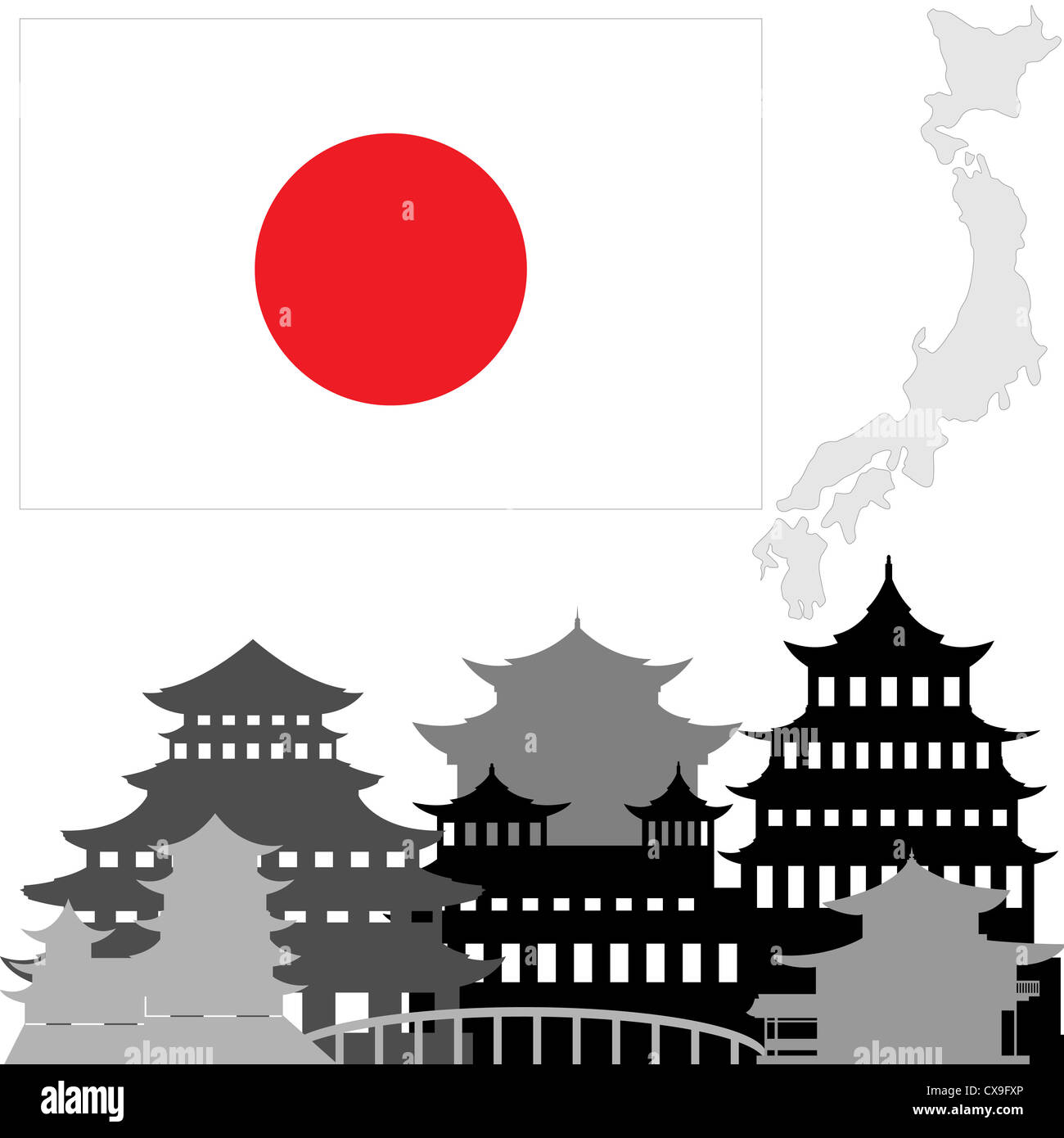 National Flag and the outline of buildings and architectural structures ...