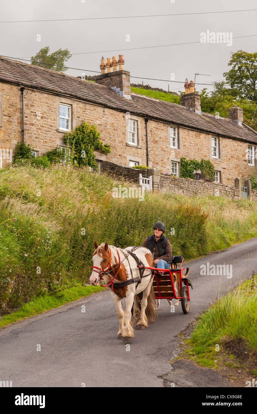 A pony and trap at Low Row in Swaledale , Yorkshire Dales , England ...