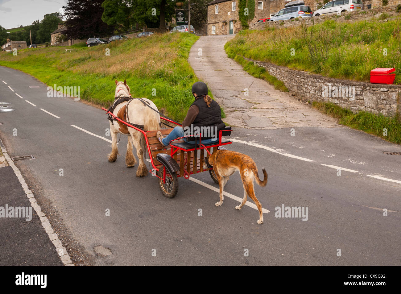 A pony and trap at Low Row in Swaledale , Yorkshire Dales , England ...